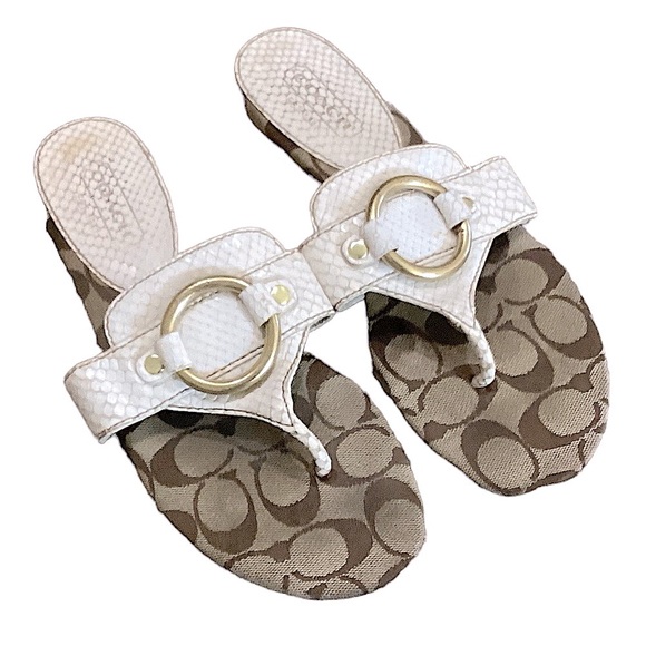 Coach | Shoes | Coach Ritah Logo Snakeskin Thong Sandals 8 | Poshmark